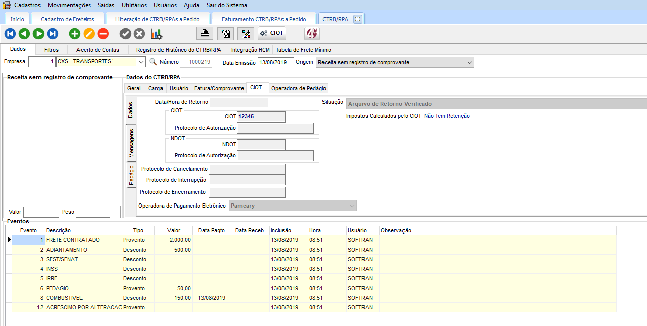 Variáveis Cartão e Portador no Contrato CTRB/RPA