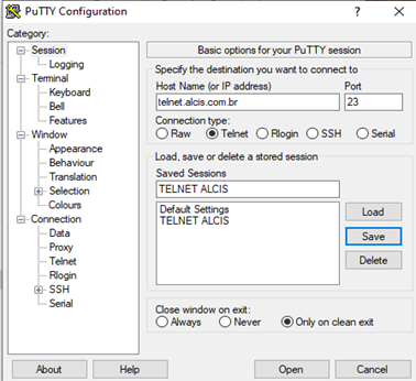 Instalação Putty e Conexão Telnet